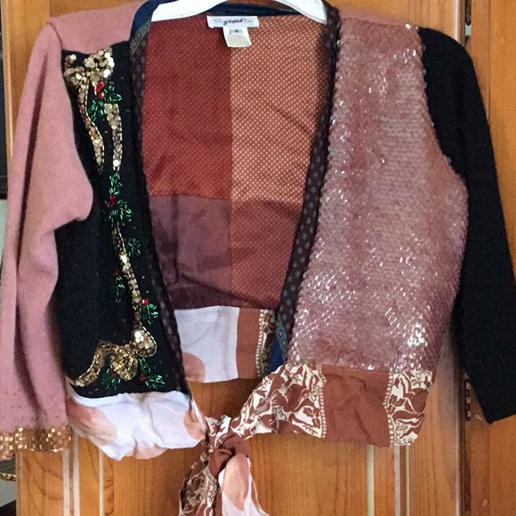 Sweaters | Chic Mixed Print And Fabric Wrap Around Shrug | Poshmark